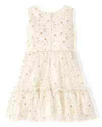 Girls Sleeveless Foil Star Print Mesh Ruffle Dress - WHITE | The ...