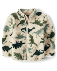Baby And Toddler Boys Long Sleeve Print Sherpa Zip Up Jacket - BROWN ...