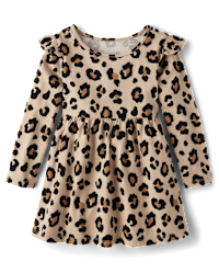 Baby And Toddler Girls Leopard Print Flutter Dress - TAN | The Children ...