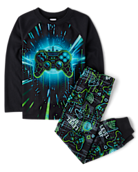 Boys Long Raglan Sleeve Gamer Pajamas - BLACK | The Children's Place CA
