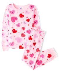 Girls Valentine's Day Long Sleeve Heart Snug Fit Cotton Pajamas - PINK ...