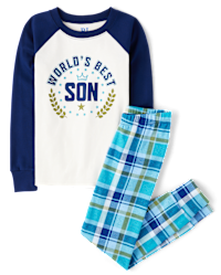 Boys Long Sleeve World's Best Son Snug Fit Cotton Pajamas - BLUE | The ...