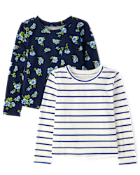 Girls Mix And Match Long Sleeve Floral Top 2-Pack - BLUE | The Children ...