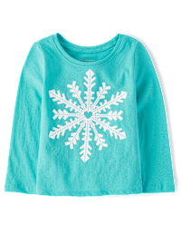 Baby And Toddler Girls Long Sleeve Winter Snowflake Graphic Tee - AQUA ...