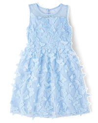 Girls Sleeveless 3D Butterfly Mesh Fit And Flare Dress - BLUE | The ...