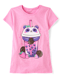 Girls Short Sleeve Panda Drink Graphic Tee - PINK | The Children's Place CA