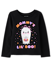 Baby And Toddler Girls Long Sleeve Mommy's Lil Boo Graphic Tee - BLACK ...