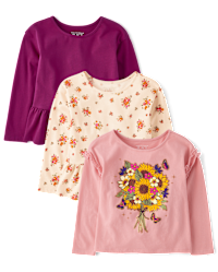 Toddler Girls Long Sleeve Floral Top 3-Pack - PINK | The Children's Place