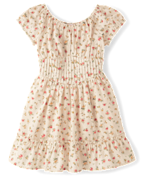 Girls Short Sleeve Floral Corset Dress - TAN | The Children's Place