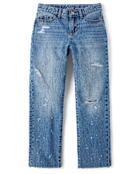 Girls Paint Splatter Ripped Slouchy Jeans - BLUE | The Children's Place