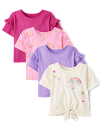 Toddler Girls Short Sleeve Rainbow Top 4-Pack - PURPLE | The Children's ...