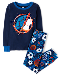 Boys Long Sleeve Soccer Snug Fit Cotton Pajamas - BLUE | The Children's ...