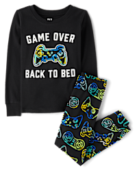 Boys Glow In The Dark Long Sleeve Gamer Snug Fit Cotton Pajamas - BLACK ...