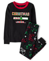 Kids Long Sleeve Christmas Gamer Snug Fit Cotton Pajamas - BLACK | The ...