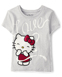 Girls Short Sleeve Hello Kitty Puff Print Love Baby Tee - GRAY | The ...