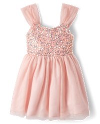 Girls Sleeveless Sequin Mesh Fit And Flare Dress - PINK | The Children ...