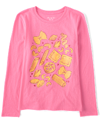 Girls Long Sleeve Pasta Shapes Graphic Tee - PINK | The Children's Place CA
