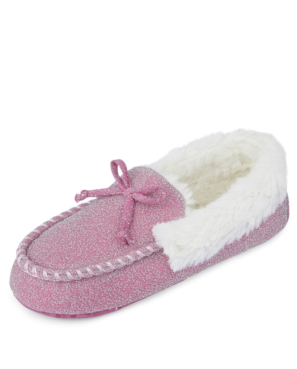 Girls Glitter Faux Fur Moccasin Slippers