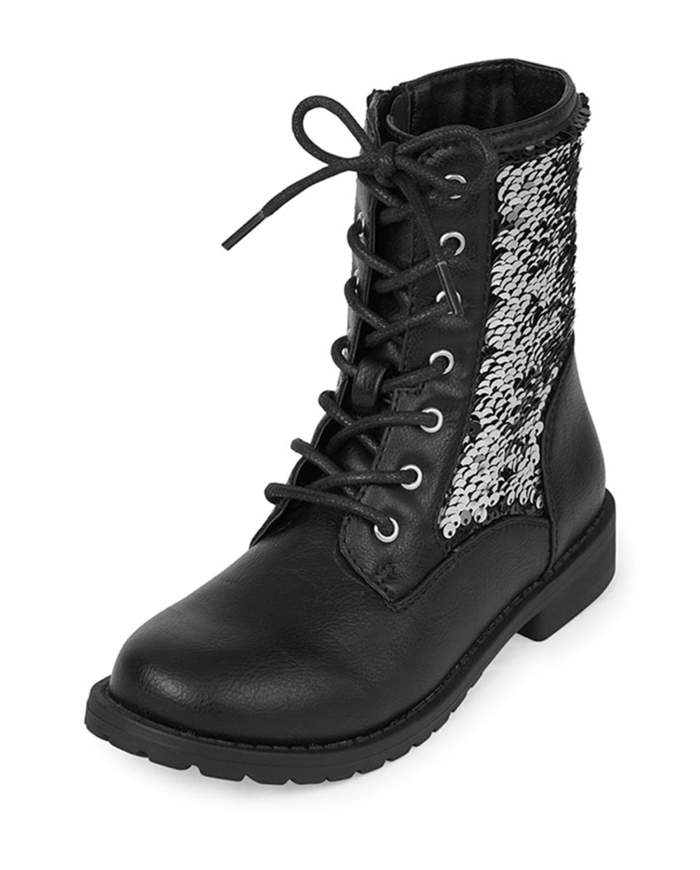 Girls Flip Sequin Faux Leather Lace Up Boots