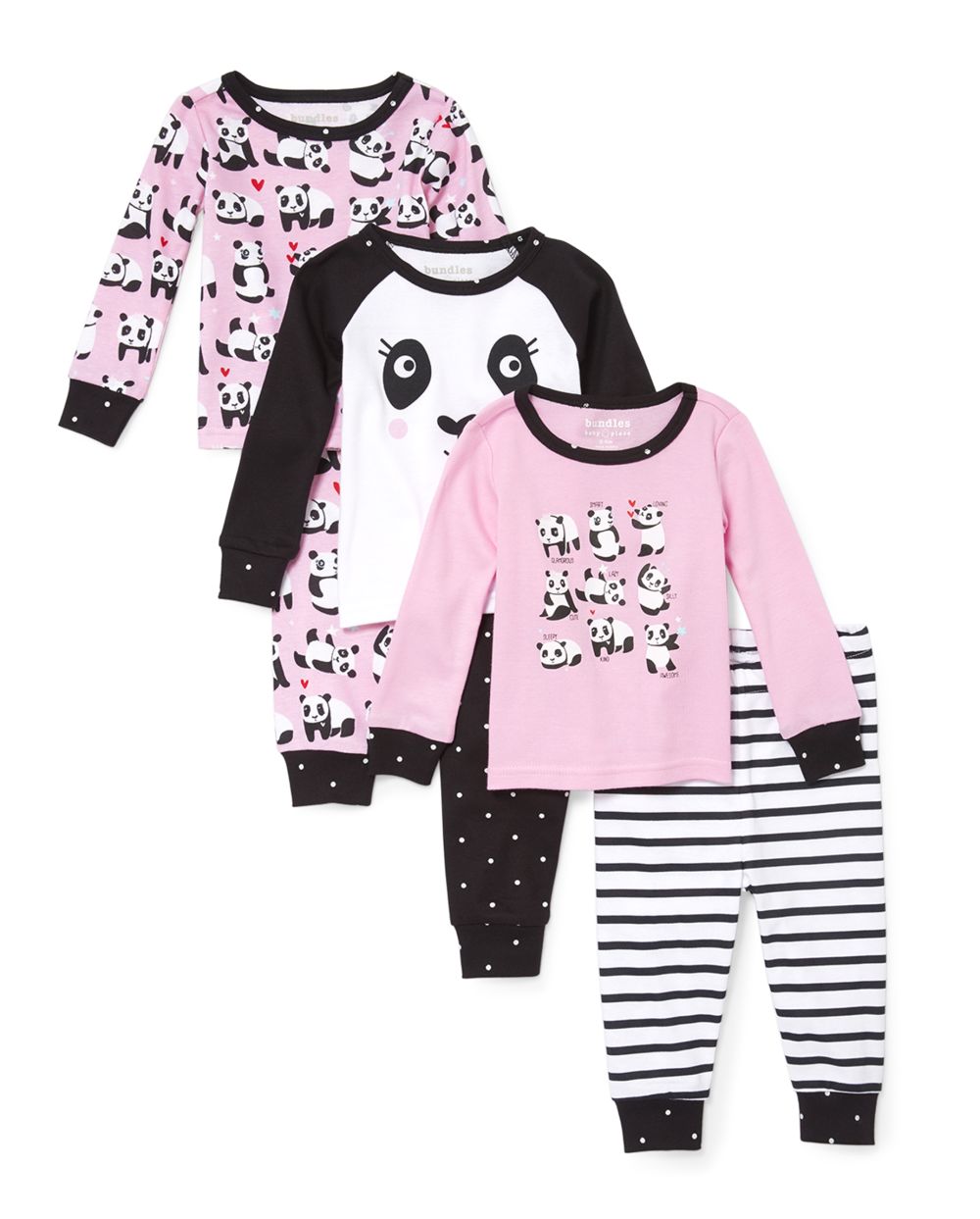 Baby And Toddler Girls Panda Snug Fit Cotton 6-Piece Pajamas