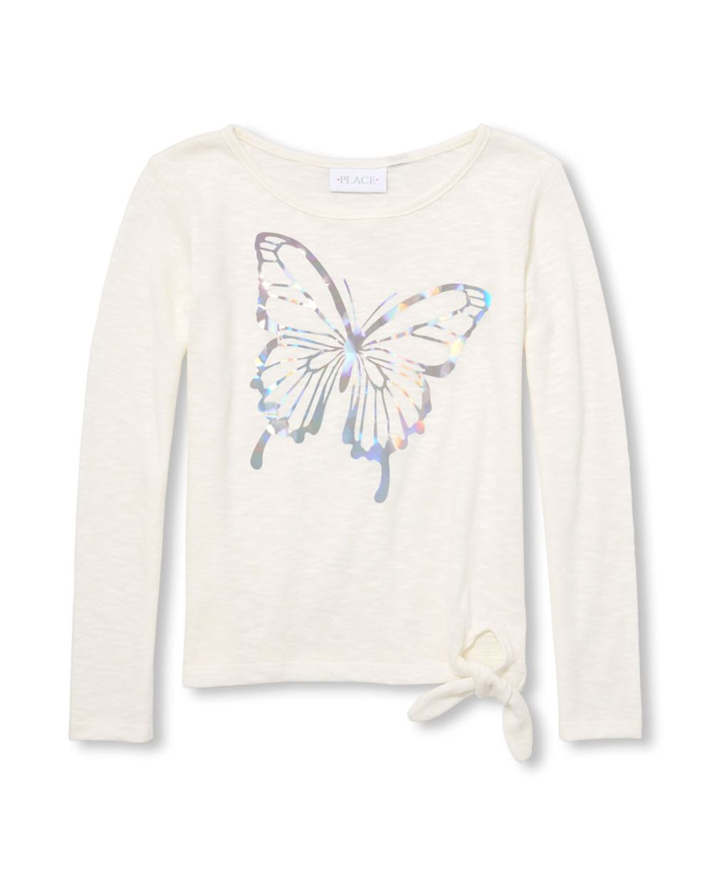 Girls Long Sleeve Foil Graphic Lightweight Sweater Tie Front Top