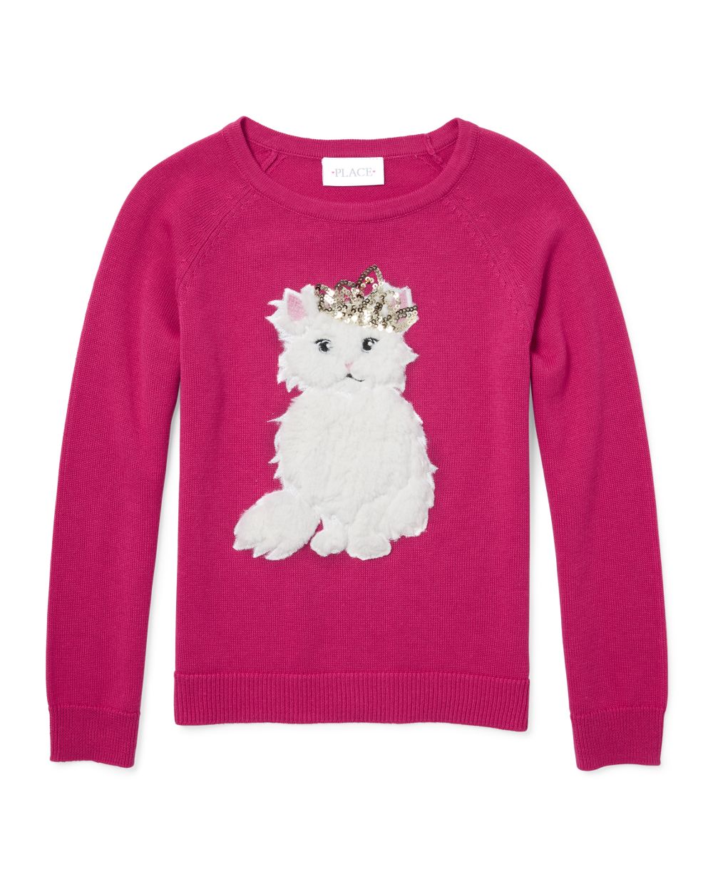 Girls Long Sleeve Faux Fur Animal Graphic Pullover