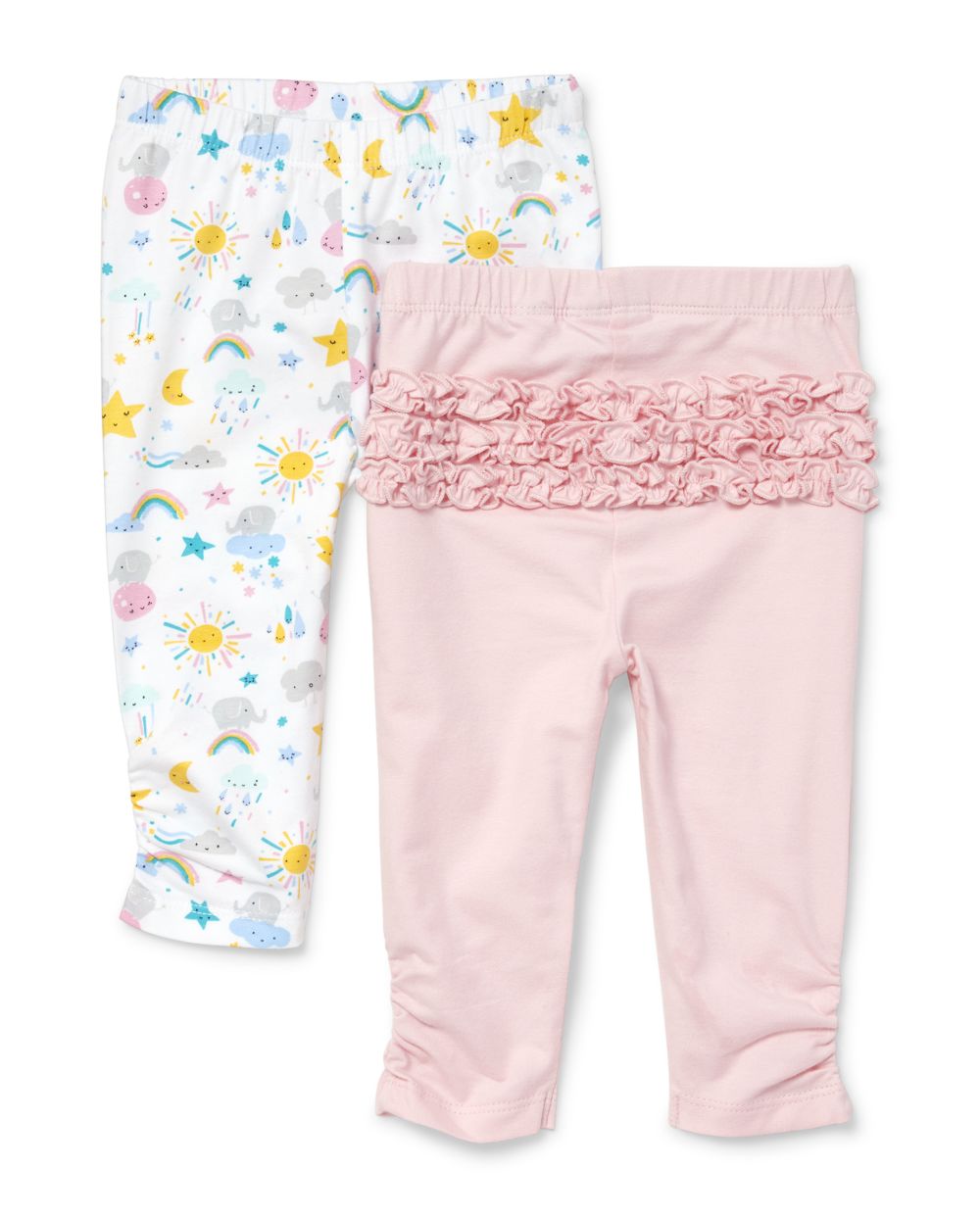 Baby Girls Rain Print And Ruffle Knit Pants 2-Pack