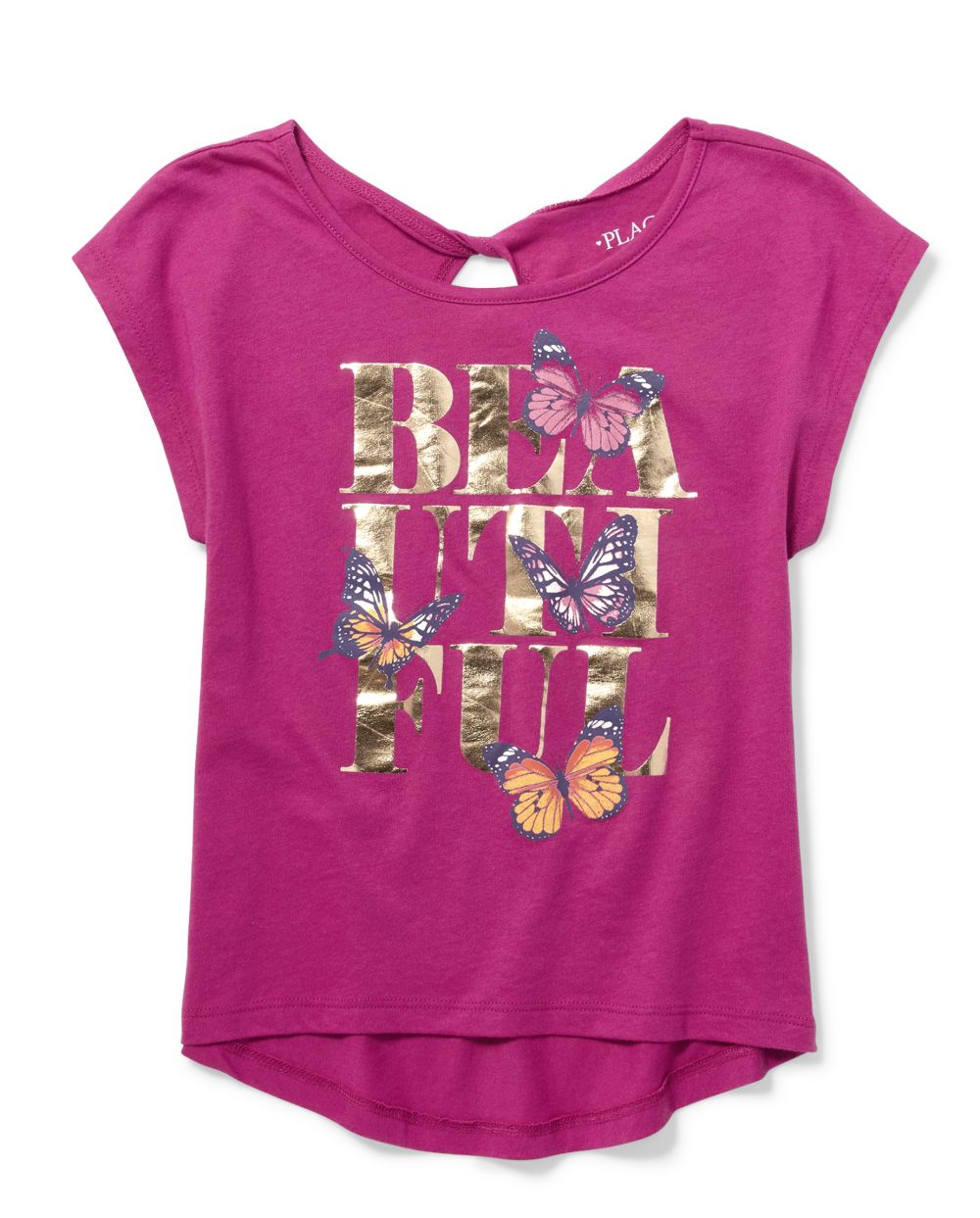 Girls Matchables Short Sleeve Twist Back Foil Graphic Top