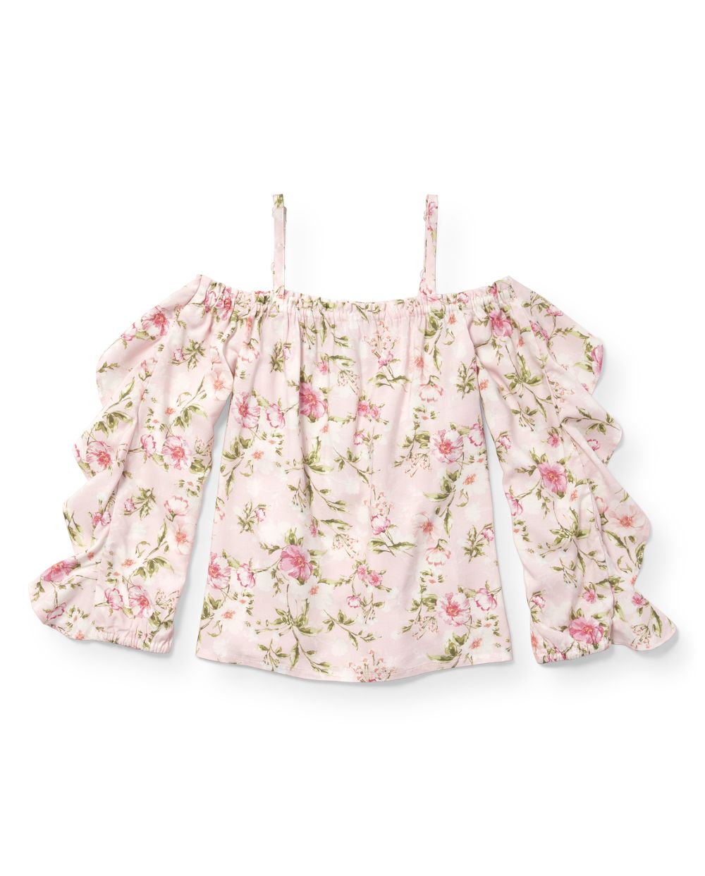 Girls Long Sleeve Floral Print Off Shoulder Top