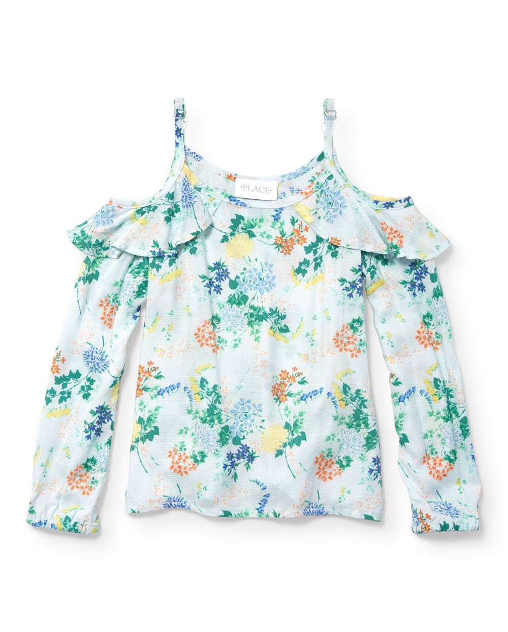Girls Long Sleeve Floral Print Cold Shoulder Top