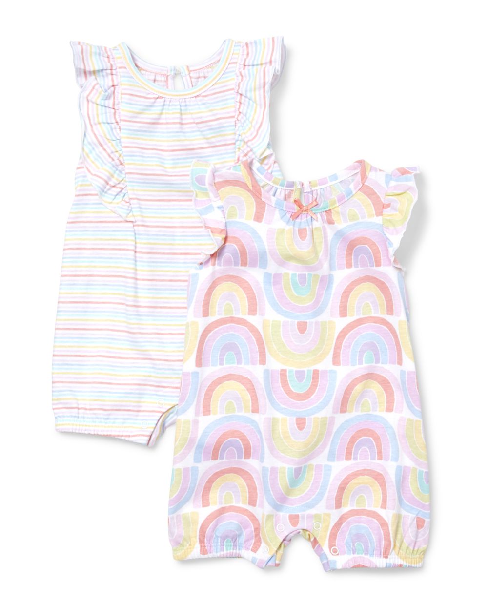 Baby Girls Short Flutter Sleeve Rainbow Print Knit Romper 2-Pack