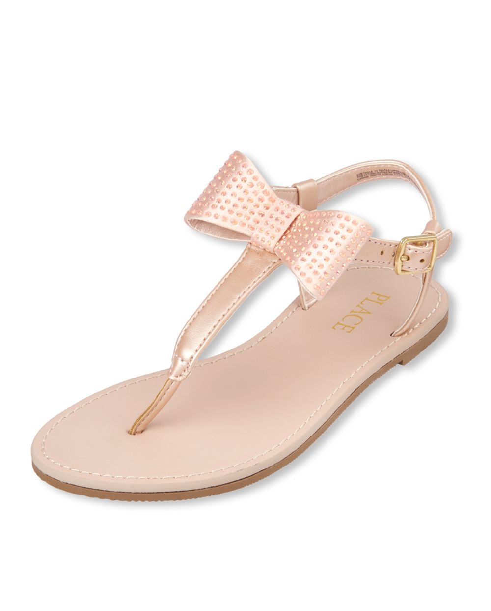 Girls Embellished Bow Faux Patent Leather T-Strap Sandals