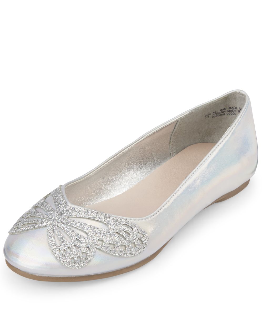 Girls Glitter Butterfly Faux Leather Ballet Flats