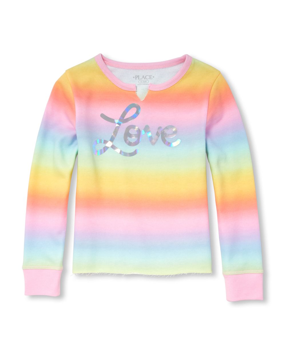 Girls Active Long Sleeve Foil Graphic Multicolor French Terry Pullover