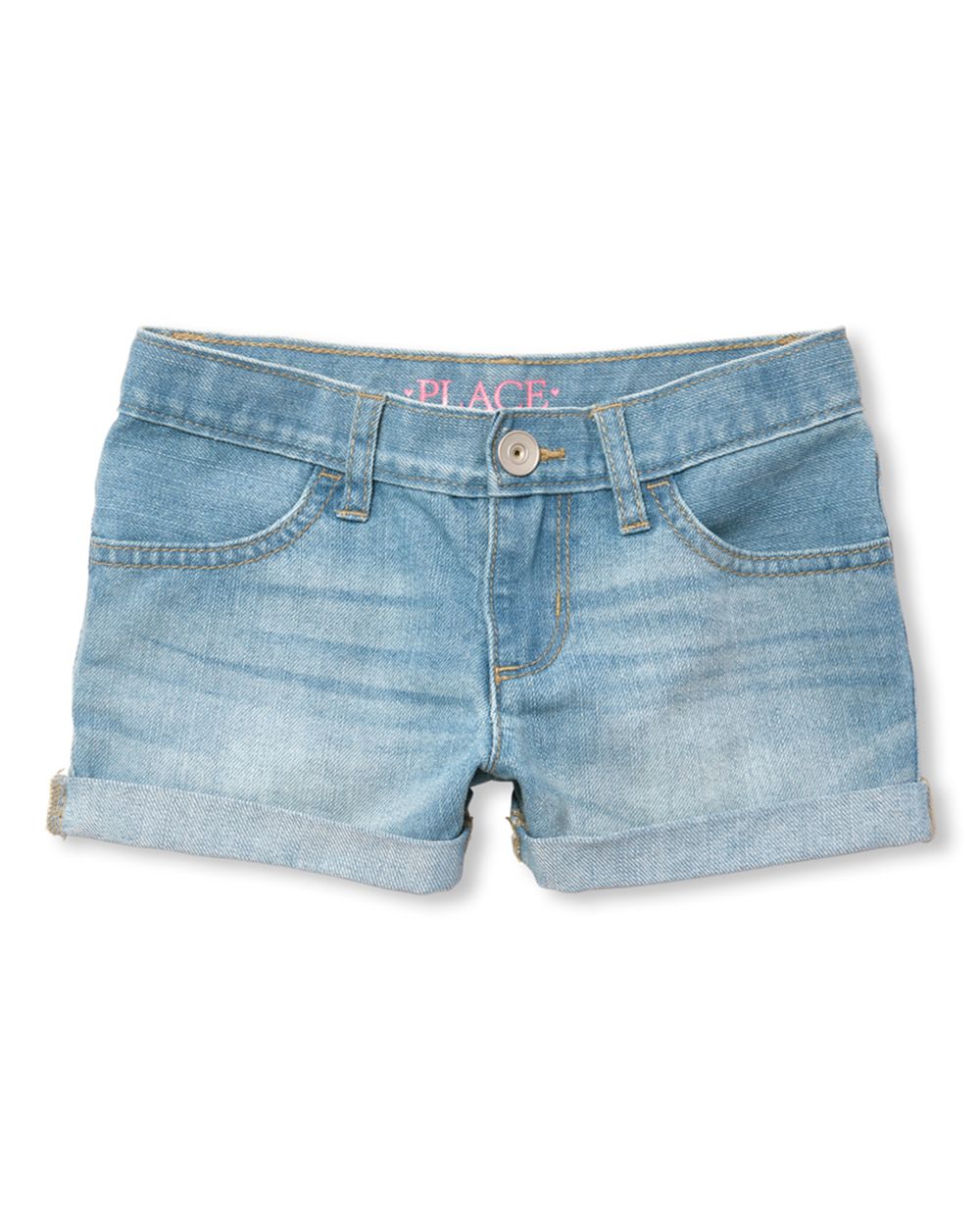 Girls Roll Cuff Denim Shortie Shorts