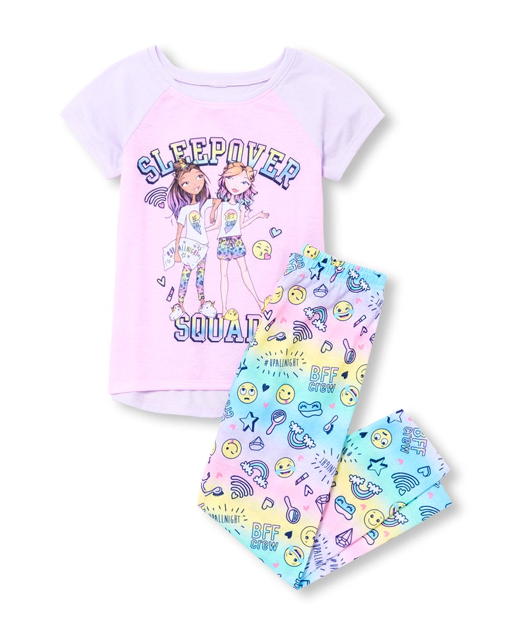 Girls Short Raglan Sleeve 'Sleepover Squad' Emoji Pajamas