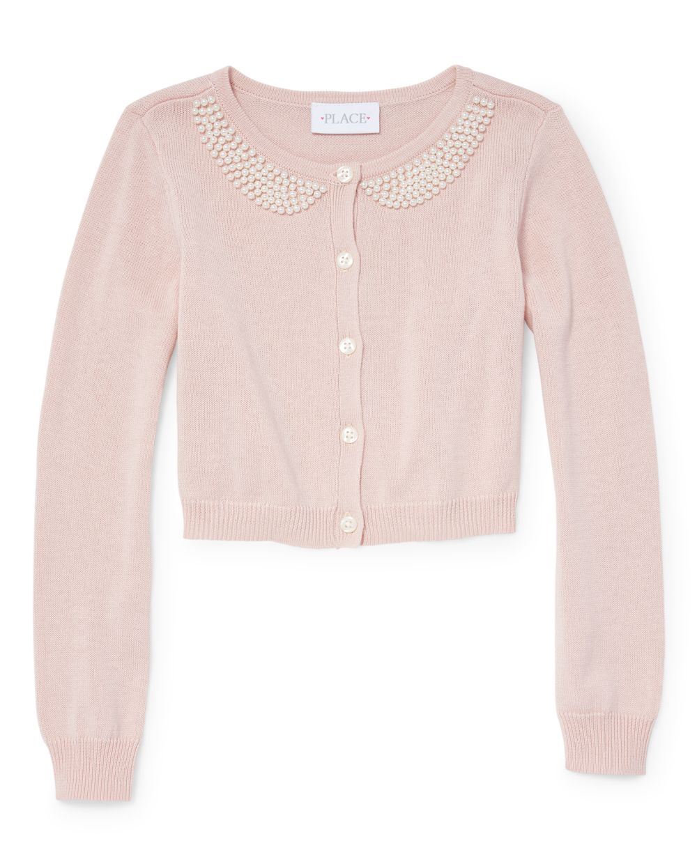 Girls Long Sleeve Faux Pearl Collar Cardigan