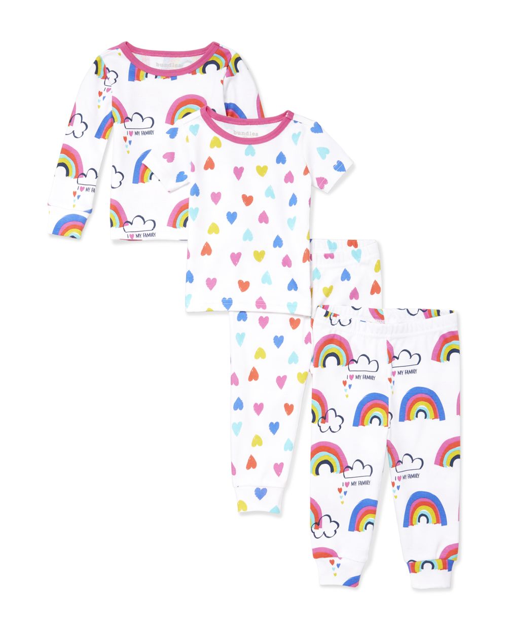 Baby And Toddler Girls Rainbow Snug Fit Cotton 4-Piece Pajamas