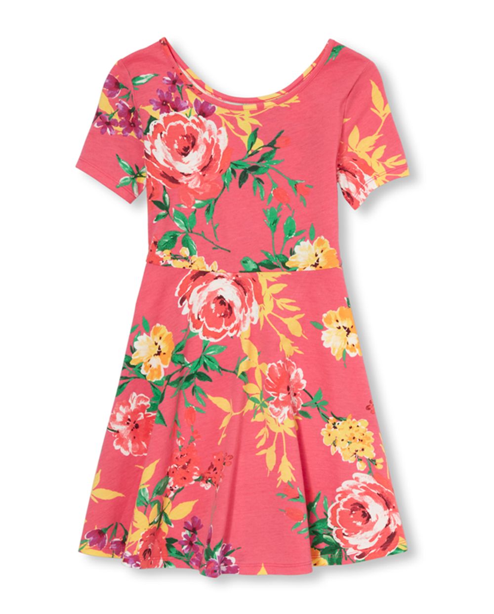 Girls Short Sleeve Floral Print Knit Skater Dress