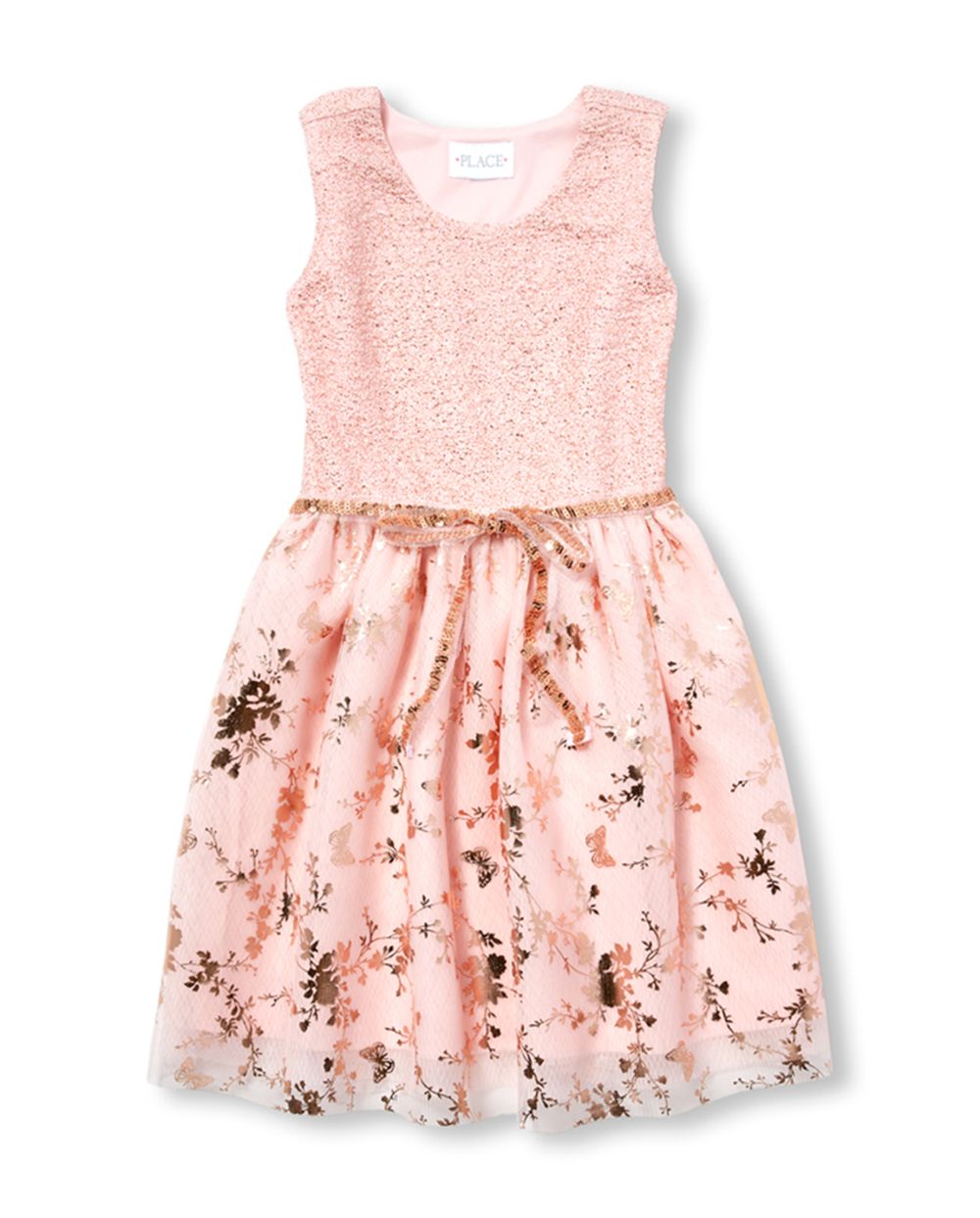 Girls Sleeveless Metallic Top Foil Floral Butterfly Print Knit To Woven ...