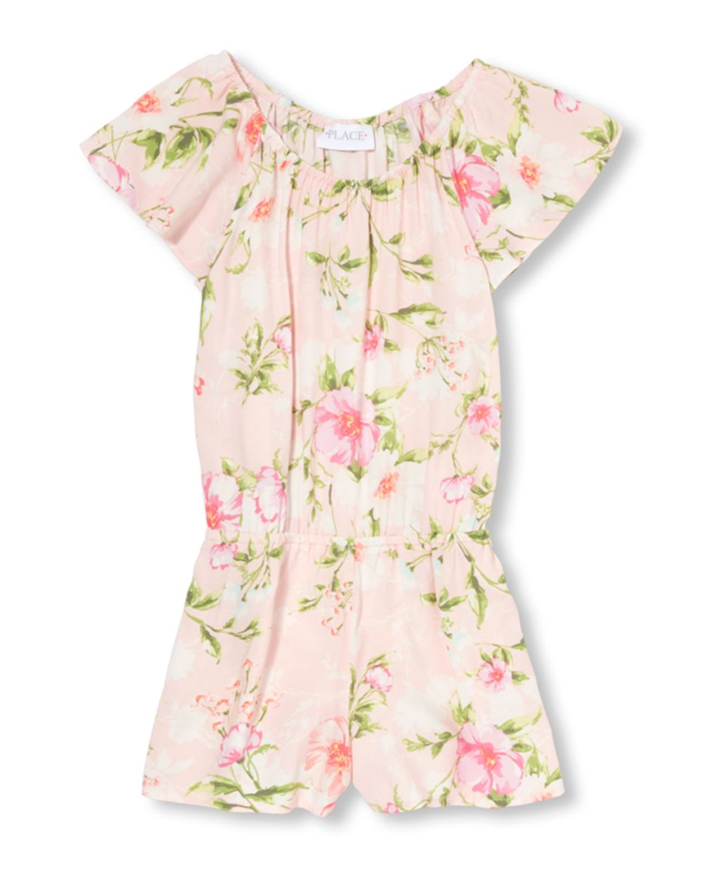 Girls Short Sleeve Floral Print Woven Romper
