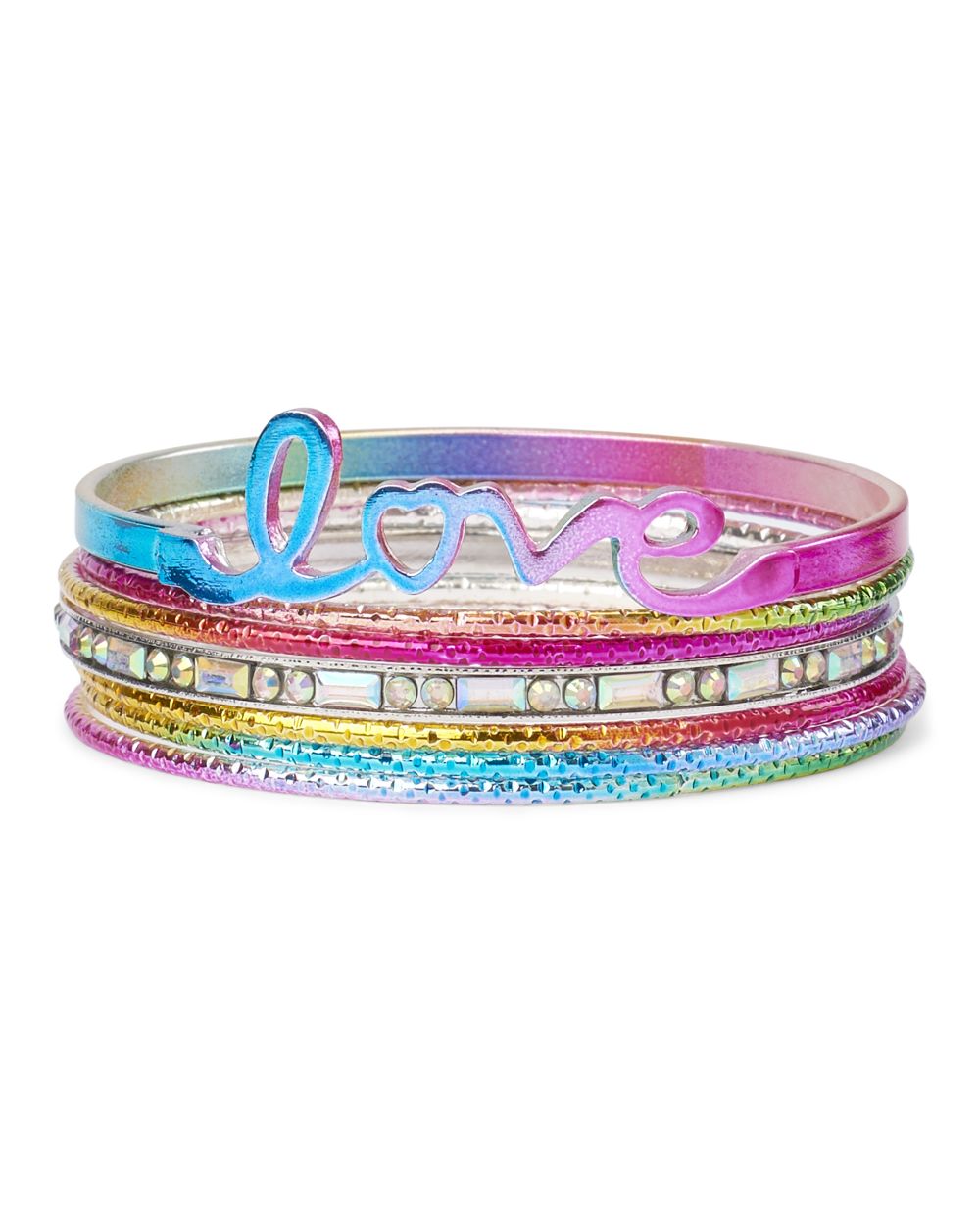 Girls Rainbow 'Love' Bangle Bracelet 7-Pack