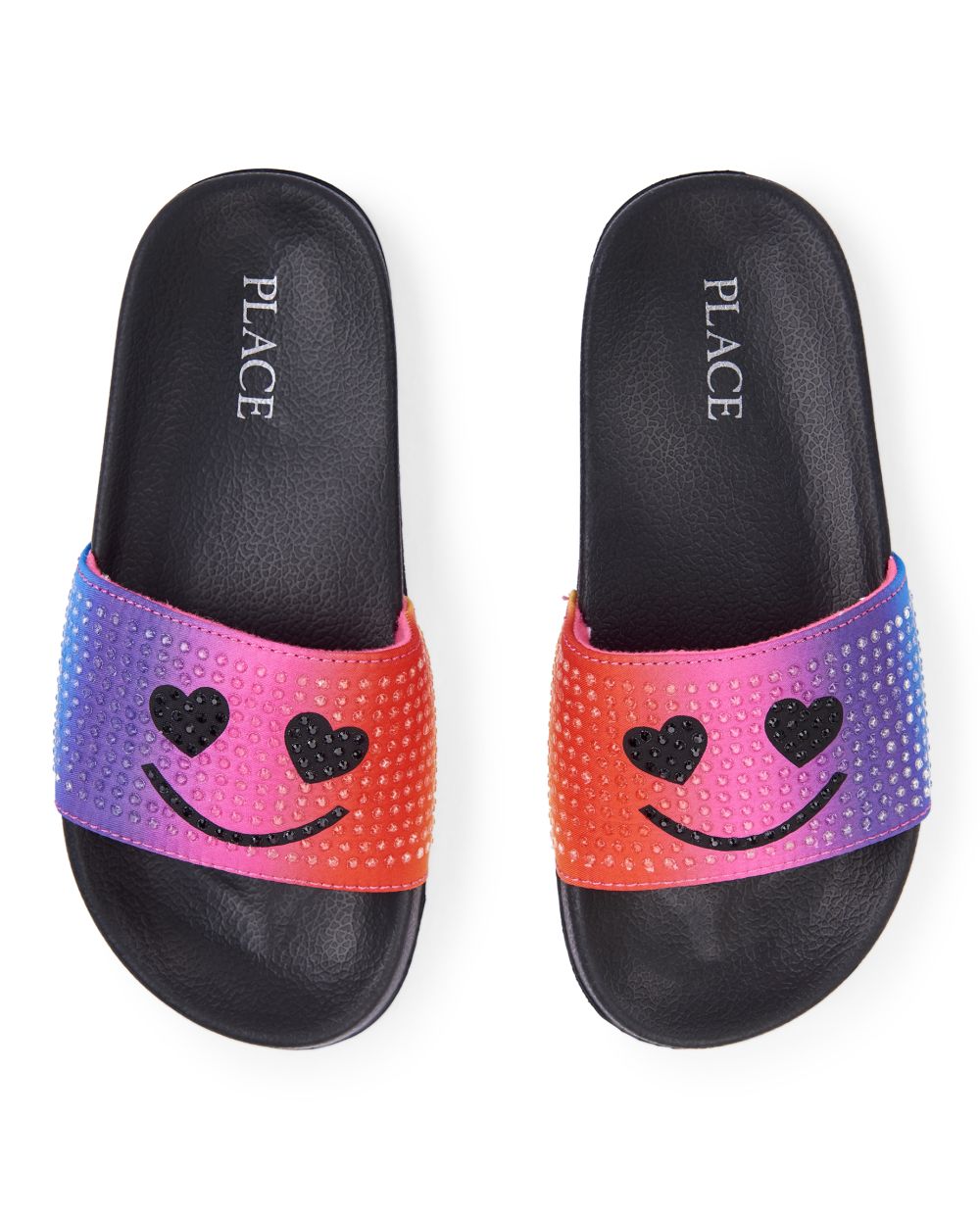 Girls Smiley Face Satin Slides