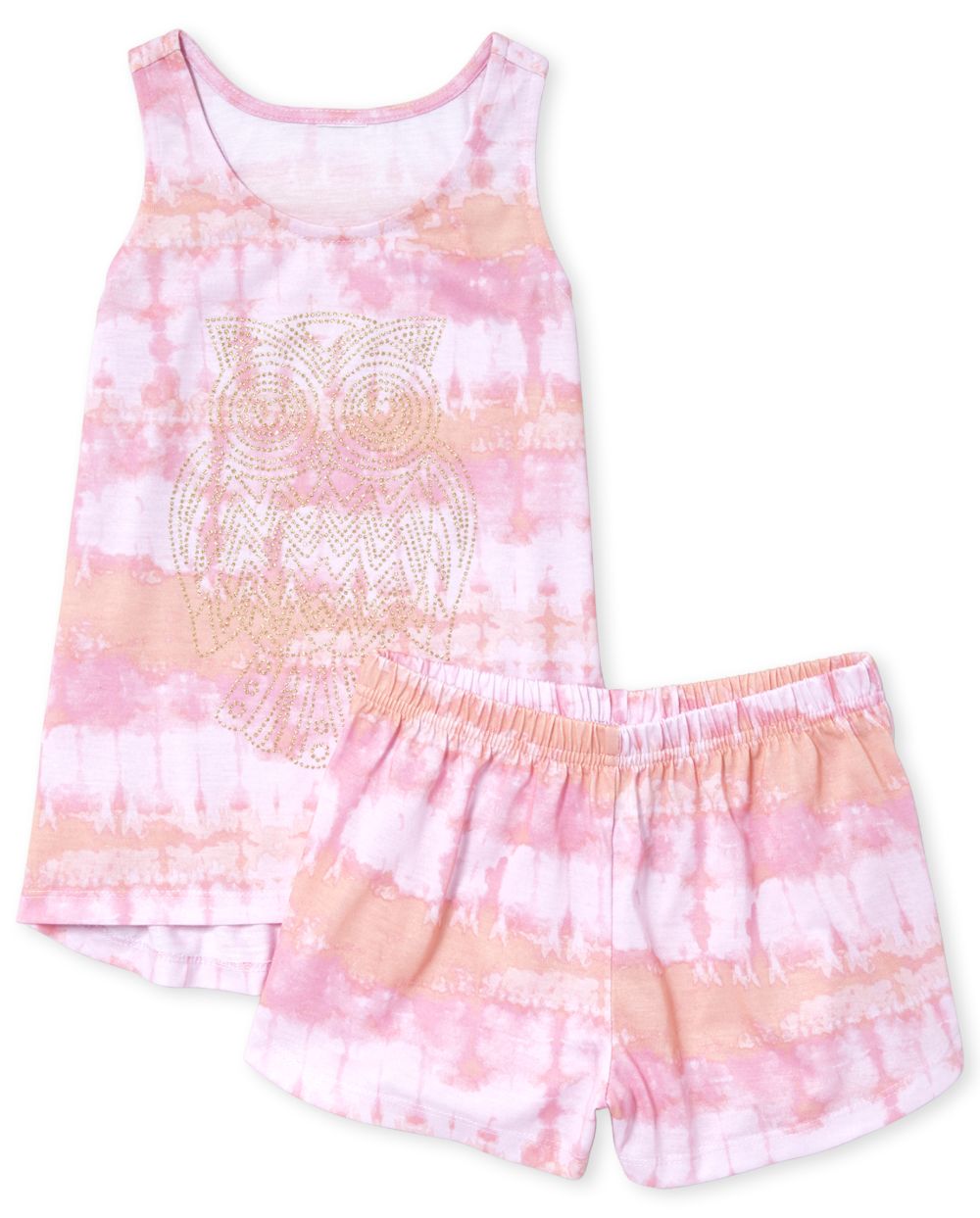 Girls Sleevless Glitter Owl Tie Dye Pajamas