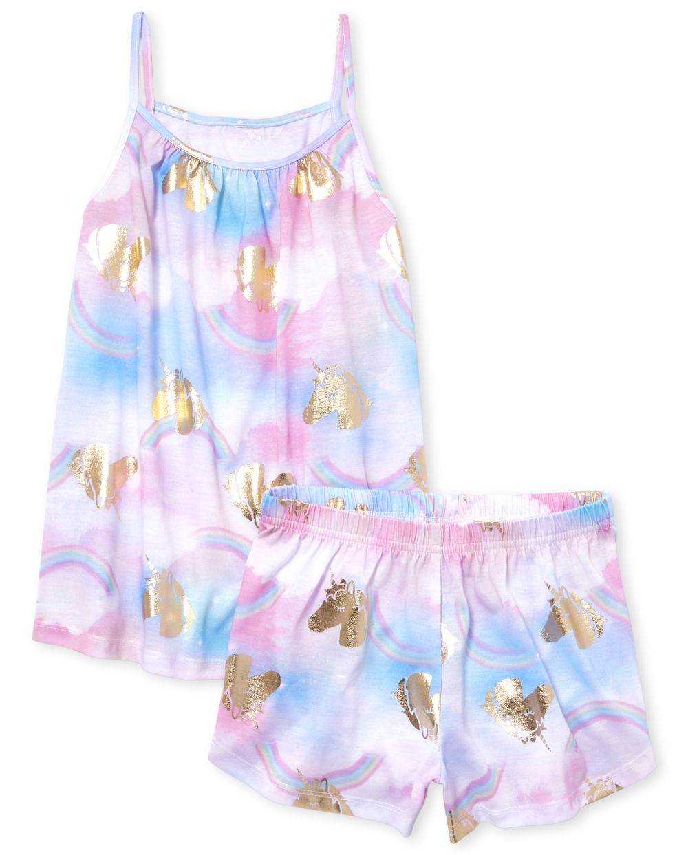 Girls Sleevless Foil Unicorn Cloud Pajamas