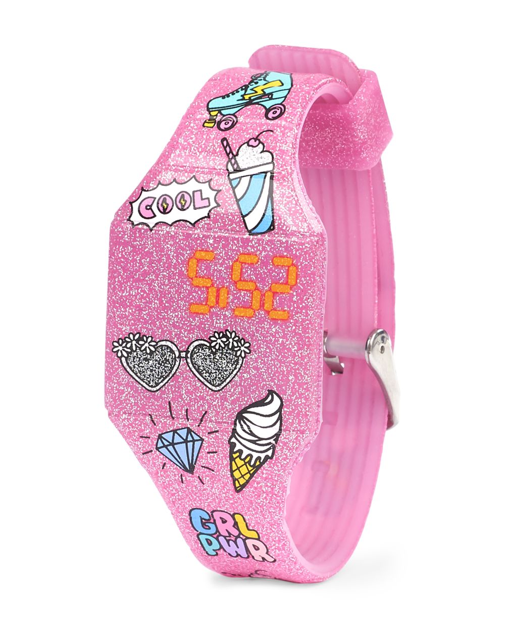 Girls Doodle Print Glitter Digital Watch