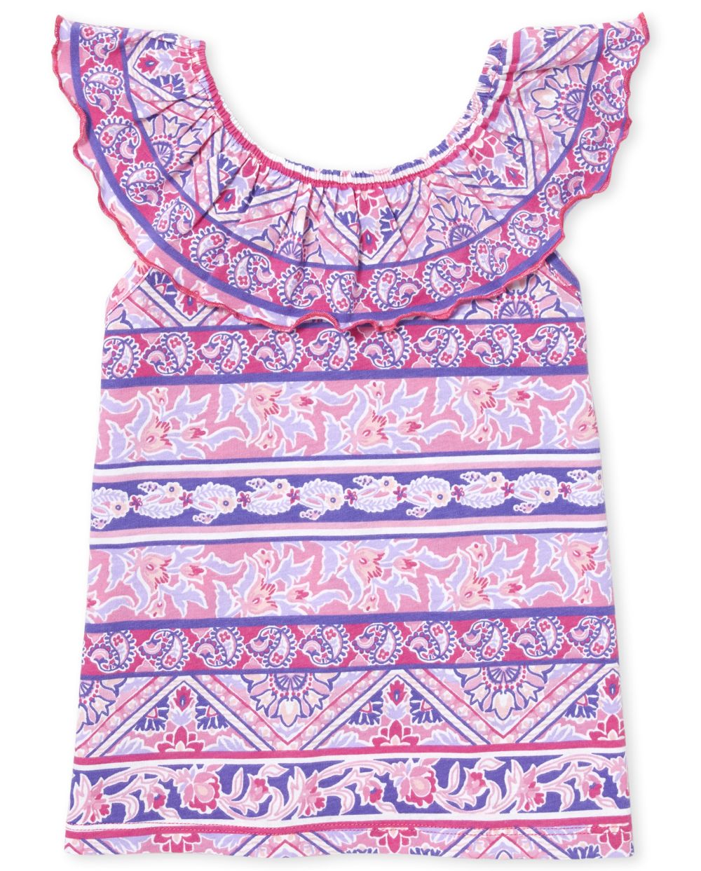 Girls Mix And Match Sleeveless Print Ruffle Top
