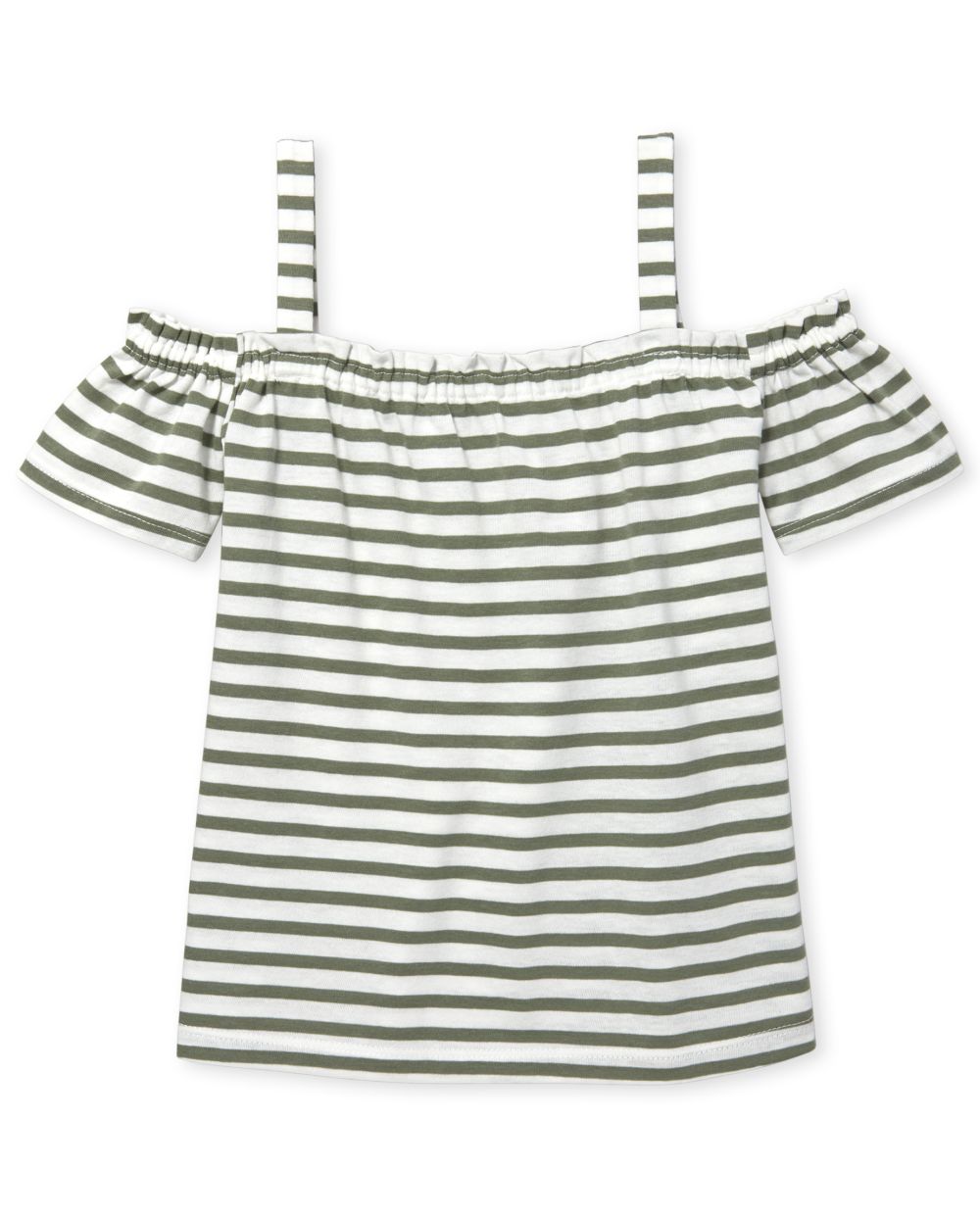 Girls Short Sleeve Striped Off Shoulder Top