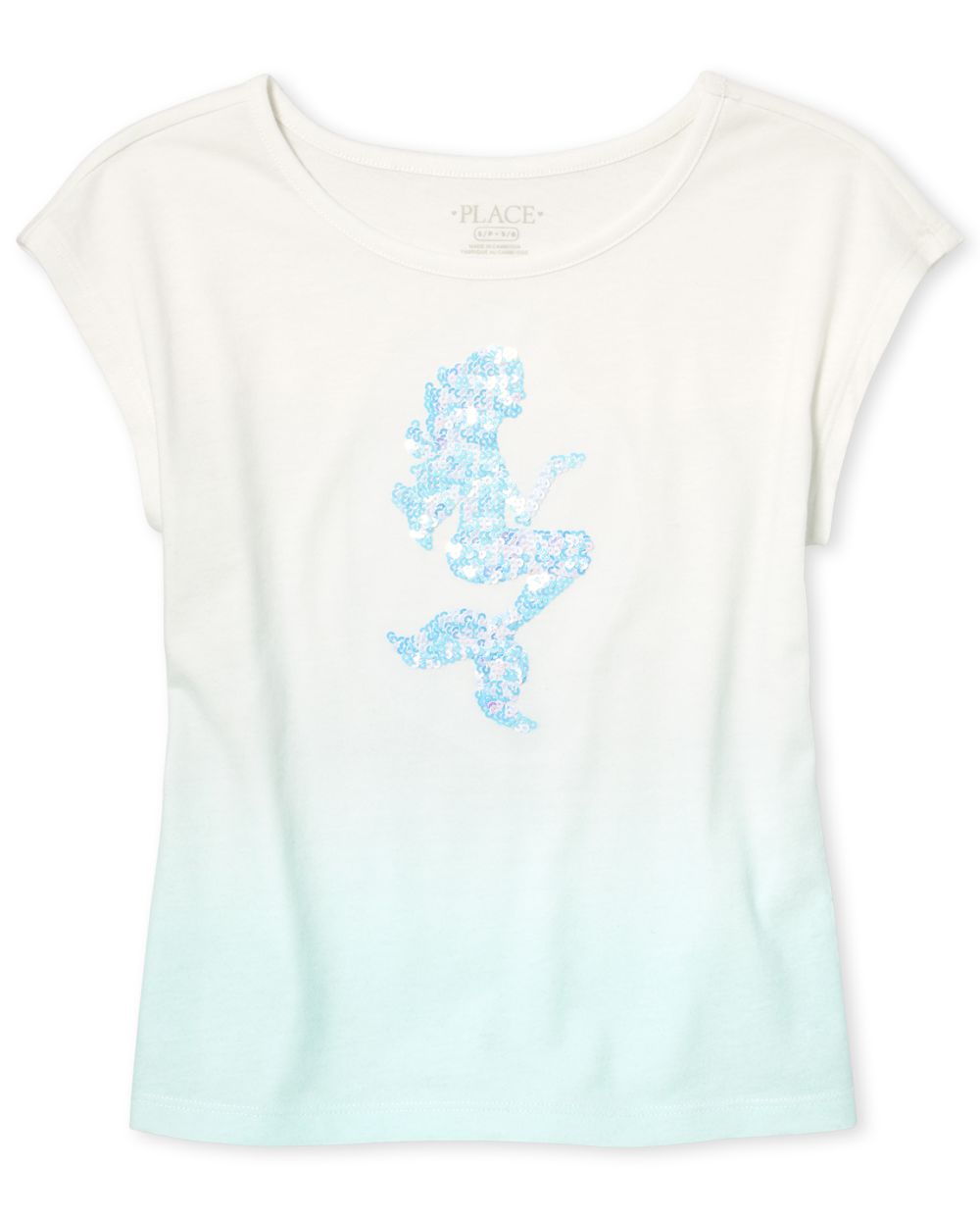 Girls Short Sleeve Sequin Graphic Dip Dye Top