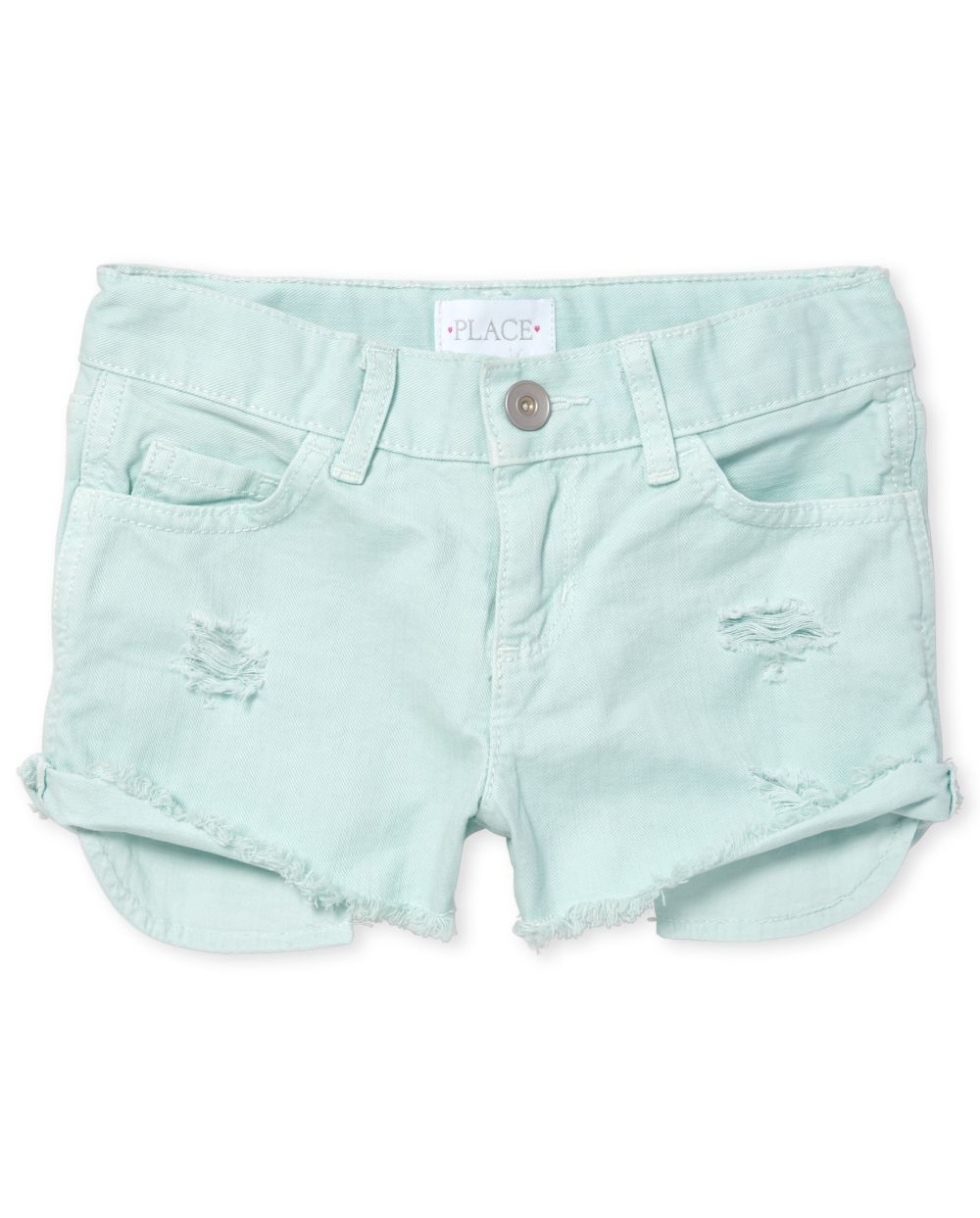 Girls Exposed Pocket Distressed Denim Shortie Shorts